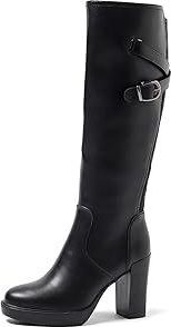 Queen Helena Bottes hautes &agrave; talons avec plateau femme X29-116, Noir, 35 EU