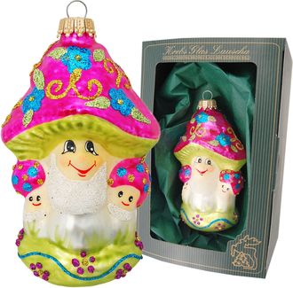 Krebs Glas Lauscha Weihnachtsdekoration/Christbaumschmuck aus Glas - Zauberhafte Gestalten - Motiv: Pilzfamilie - Größe: ca. 9 cm