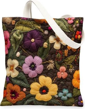 Generic Sac fourre-tout en toile r&eacute;utilisable avec motif imprim&eacute; de p&eacute;tunias de printemps pour le shopping, 33 x 38 cm, motif floral, sac d&eacute;picerie pour femme
