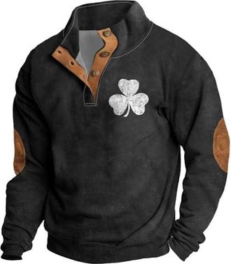 Generic Sweat-shirt pour homme St. Paddys Day - Pull irlandais tr&egrave;fle vert - Pull &agrave; demi-fermeture &eacute;clair - Manches longues - Chemisier classique doux avec bo