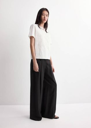 Mango T-shirt coton broderie &agrave; fleurs blanc cass&eacute; - Femme - XXS - MANGO