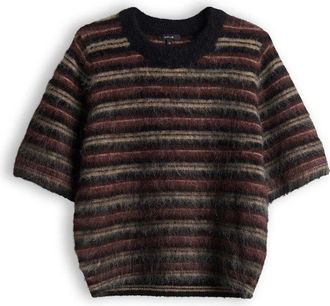 OPUS Kurzarmpullover Primoro aus weichem Strick Verk&uuml;rzte Silhouette mit Halbarm und Kontrastb&uuml;ndchen