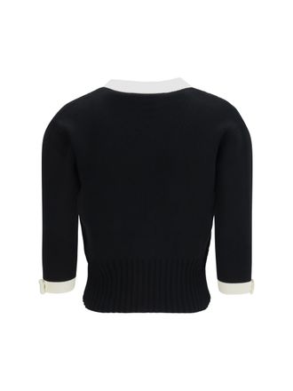 Valentino Womens Bicolor V-Neck Cardigan Nero-Milk Foam Cotton Nero/milk Sweater