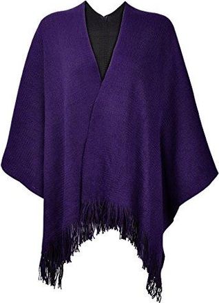 ZLYC Cape Hiver de Femme en Cachemire Faux Avec Fringe - Les deux côtés utilisables (Violet)