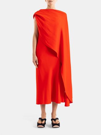 Balenciaga One-Shoulder-Midi-Abendkleid aus Woll- und Seidenkrepp