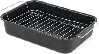 Salter Salter Bräter und Rost aus Glasemaille, 34 cm, großer Bräter, Ofen-Backform, Brathähnchenblech, Fleisch/Gemüse, spülmaschinenfest, tiefes rechteckiges