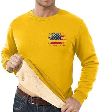 Generic Sweat en polaire pour homme Printemps et automne hiver Imprimé 2D Drapeau national rétro décontracté Mode Plus velours épais col rond sans capuche pou