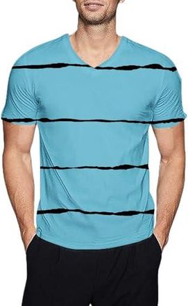 Generic T-shirt basique &agrave; rayures pour homme - Style d&eacute;contract&eacute; - Col en V - Imprim&eacute; &agrave; manches courtes, bleu ciel, XXL