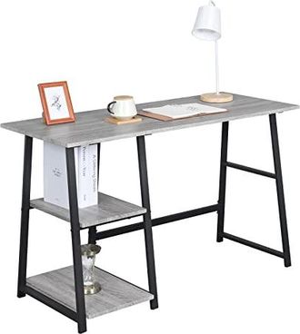Woltu Bureau avec Rangement, Bureau dordinateur avec 2 &eacute;tag&egrave;res R&eacute;versibles, 120x50cm, Poste de Travail, Gris, TSG25gr