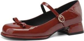 Generic Chaussures Femme Mary Janes Brillantes Noeud Boucle Bout Carré Talons Bas Tige Durable Semelle Antidérapante Confortables Bureau,Rouge,38.5 EU