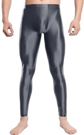 Feoya Legging Homme Brilliant Pantalons Glossy Leggings Collant Stretch Moulant Sport Gym
