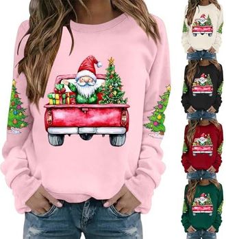 Generic HUIFUAO Sweat-shirt de Noël pour femme - Père Noël amusant - Nains de Noël - Haut surdimensionné à manches longues - Cadeau fantaisie pour les vacance