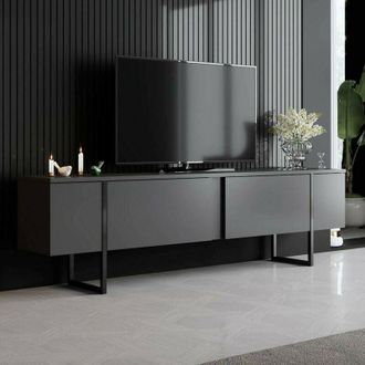 Dmora Fernsehschrank Centaurus, St&auml;nder f&uuml;r Wohnzimmerfernseher, Niedriges Wohnzimmer-Sideboard, TV-St&auml;nderbasis, 180x30h50 cm, Anthrazit und Schwarz, mit