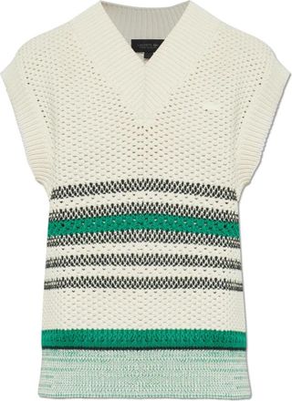 Lacoste unisex, Pulls, Beige, Taille: M Gilet Pull Sans Manches en Piqu&eacute; Ray&eacute; et Dentelle