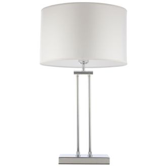 Licht-Erlebnisse Tischlampe Stoff Metall 60 cm hoch in Chrom Weiß E27 Modern Kabelschalter Nachttischlampe Schlafzimmer Beistelllampe Wohnzimmer
