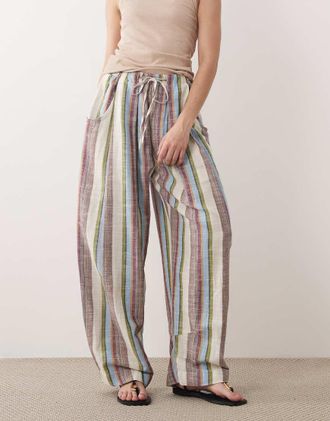 Free People Chambers - Pantalon d&eacute;contract&eacute; &agrave; enfiler - Ivoire &agrave; rayures-Blanc