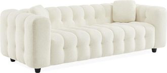 Sweeek 3-Sitzer-Sofa mit strukturiertem und kapitoniertem Boucl&eacute;-Bezug, Strukuriertes Boucl&eacute;, Creme - Sweeek