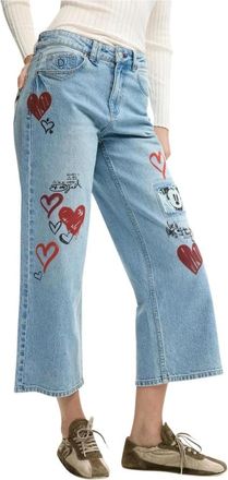 Desigual Femme, Jeans, Bleu, Taille: 36 FR Wide Leg Embroidered Jeans