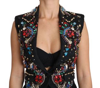 Dolce & Gabbana Womens Black Crystal Sicily Vest Waistcoat Clothing