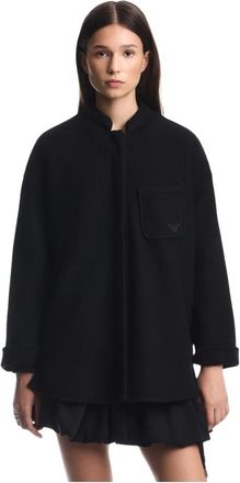 Emporio Armani Overshirt aus neuer Wolle im lockeren Schnitt - - Blouses & Shirts - Damen - Schwarzk - L