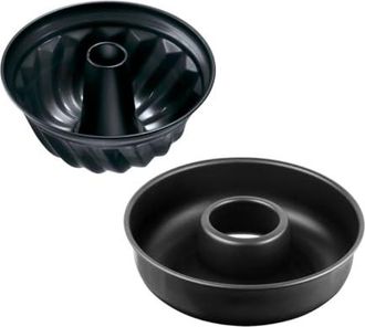 Zenker Lot de 2 Moules à Kouglof et Savarin, Fond Lisse en Acier, Cheminée Couronne, Noir, 28 et 25 cm