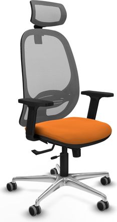 Piqueras y Crespo Schreibtischstuhl aus Kunstleder mit 2D-Armlehnen, h&ouml;henverstellbare Lendenst&uuml;tze und h&ouml;henverstellbares Kopfteil, Grau/Orange