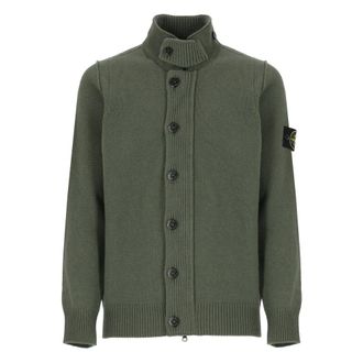 Stone Island Homme, Pulls, Vert, Taille: S Cardigan Laine Vert Col Haut