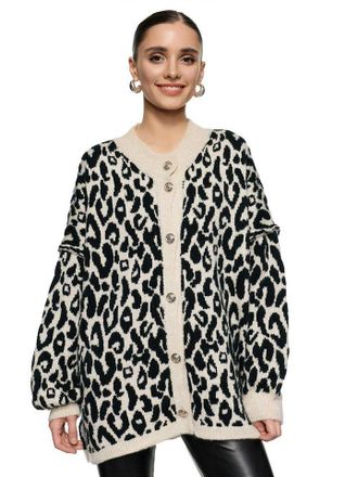 Worldclassca Cardigan WORLDCLASSCA Damen Cardigan Oversize Strickjacke Kn&ouml;pfen Leopard Look Neue Kollektion - Stilvolle und gem&uuml;tliche Strickmode f&uuml;r Damen