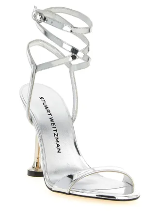 Stuart Weitzman Womens Nudistini Wrap Sandal Silver Polyurethane Heels