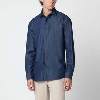Xacus Tailor Fit Hemd aus Baumwollmischung in Denimoptik