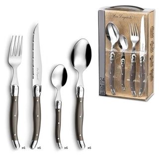 Amefa LOU LAGUIOLE - Valisette avec 24 couverts de table pour 6 personnes - Tradition - Acier inoxydable 18/0, Finition Brillante - Gris Poivre