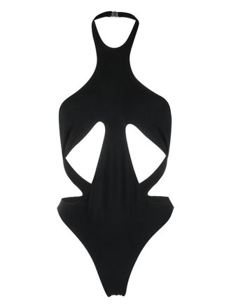 MUGLER Neckholder-Badeanzug mit Cut-Outs - Schwarz