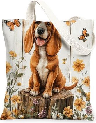 Generic Sac fourre-tout en toile motif l&eacute;vrier printanier 33 x 38,1 cm, sac d&eacute;picerie r&eacute;utilisable pour femme, motif animal de compagnie, d&eacute;coration cadeau