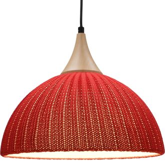 Guru Shop Moderne Deckenleuchte aus Gestrickter Baumwolle Modell - Sukumo Rot, 29x40x40 cm