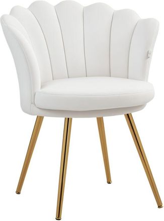 HOMCOM Homcom - Chaise coquillage chaise design pieds m&eacute;tal dor&eacute;s effil&eacute;s velours cr&egrave;me