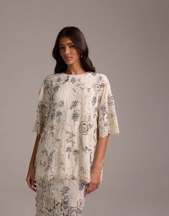 Asos Top de mari&eacute;e en dentelle &agrave; ornements-Blanc