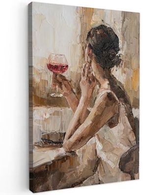 MuchoWow &copy; Impression sur Toile Peinture 80x120 cm Tableau Mural Decoration Salon Reproductions de Tableaux Murale Moderne Couleur &agrave; lhuile - Femme - Vin