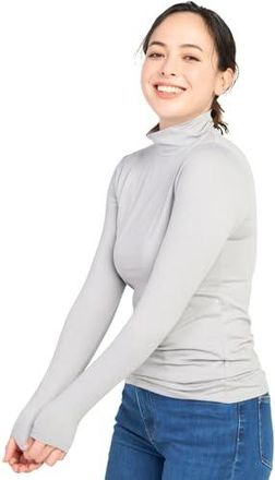 Lapasa Haut Thermique Col Cheminée Femme Maillot de Corps à Manches Longues sous-Vêtements Automne-Hiver Chaud L89 Moyennement Épais, Gris Clair, S