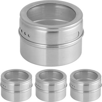 Fackelmann 42121 Magnetische Gew&uuml;rzdose, Vorratsdose mit Streu&ouml;ffnungen, Aufbewahrungsdose aus Edelstahl (Farbe: Silber/Transparent), Menge: 1 St&uuml;ck (Packung mit