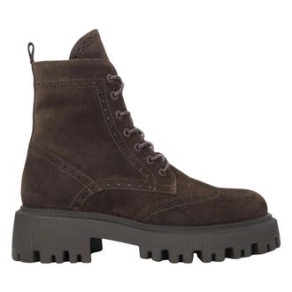 Estro & Luminara Velours Schn&uuml;rstiefeletten - - Shoes - Damen - Braun - 40 EU