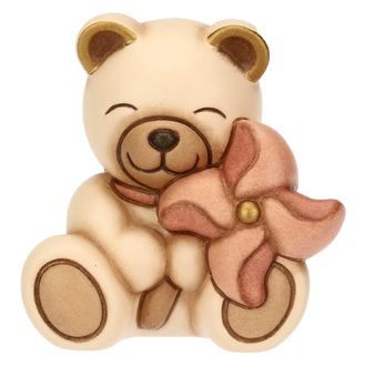 Thun Teddy mit rosa Windrad - Keramik - Kollektion Bonboniere - 5,2 x 4,1 x 5,2 cm