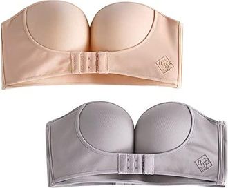 Generic bgyujn Lot de 2 soutiens-gorge sans bretelles pour femme - Couleur unie - Antid&eacute;rapant - Sans bords - Beige + Gris - Dentelle, Gris, beige., 105E