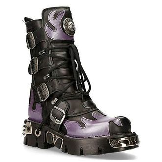 New Rock 591-S5 Bottes Violet Flamme M&eacute;tallis&eacute; Noir Cuir Goth Punk Motard Mode 7