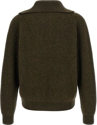 Jil Sander Ribbed Wool Half-Zip Sweater - olive