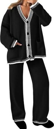 Generic Femme Ensemble De Costume Tricot Manche Longue Deux Pièces Pyjama Dintérieur Vêtements Automne Hiver Chaud Ensemble Chemise Pantalon Décontracté Chic 