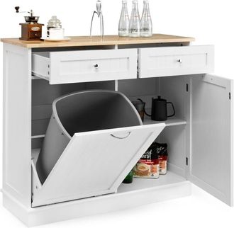 Costway Costway - Meuble Salle de Bain avec 2 Tiroirs et Placard 42L, Armoire Commode avec Plateau en Caoutchouc, Placard pour Poubelle, Linge, &Eacute;tag&egrave;re
