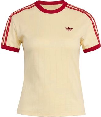 adidas Femme, Tops, Jaune, Taille: 38 FR T-shirt ajust&eacute; &agrave; manches courtes &agrave; rayures verticales