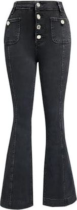 Generic Jean Taille Haute évasé à Pattes déléphant pour Femme, Coupe Bootcut, Style rétro Extensible
