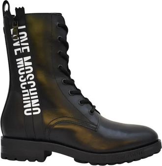 Moschino Stiefel - Lace-Up Black Flat Boots With Sole - Gr. 38 (EU) - in Schwarz - f&uuml;r Damen