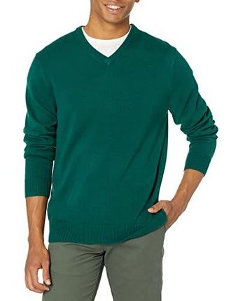 Amazon Essentials Pull à Col en V (Disponible en Grandes Tailles et Grandes Longueurs) Homme, Vert Foncé, 6XL Grande taille Taille Tall